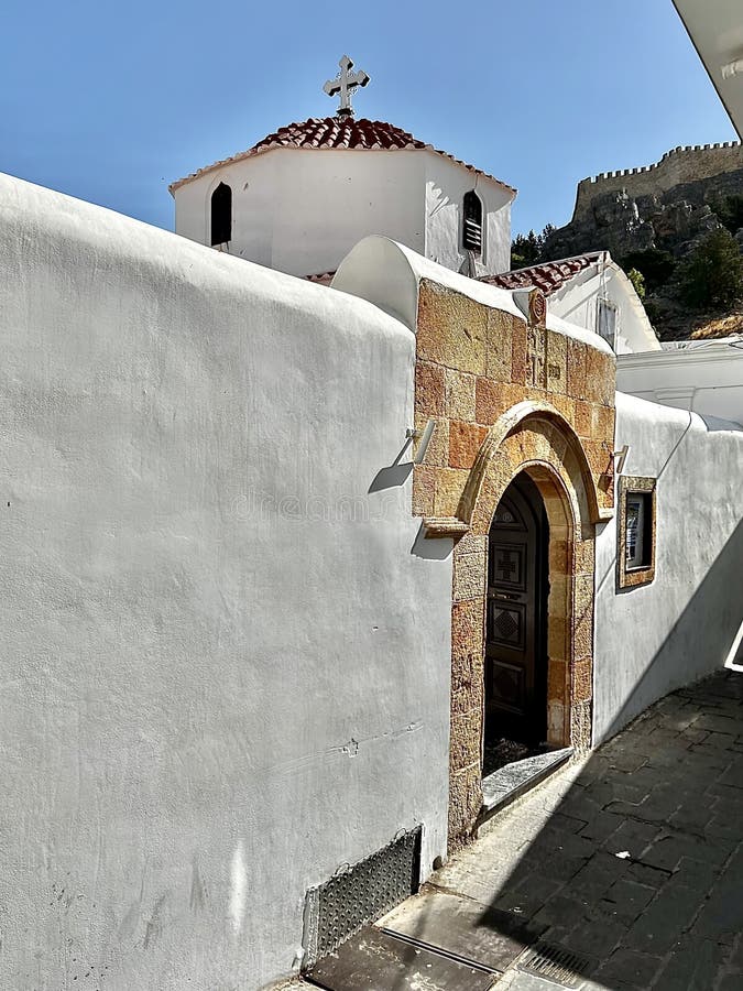 Church in Lindos on the Island Rhodes, Greece. Stock Image - Image of ...