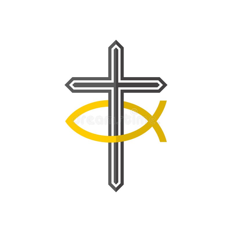 Church Logo. Cross of Jesus and Fish Sign Stock Vector - Illustration ...