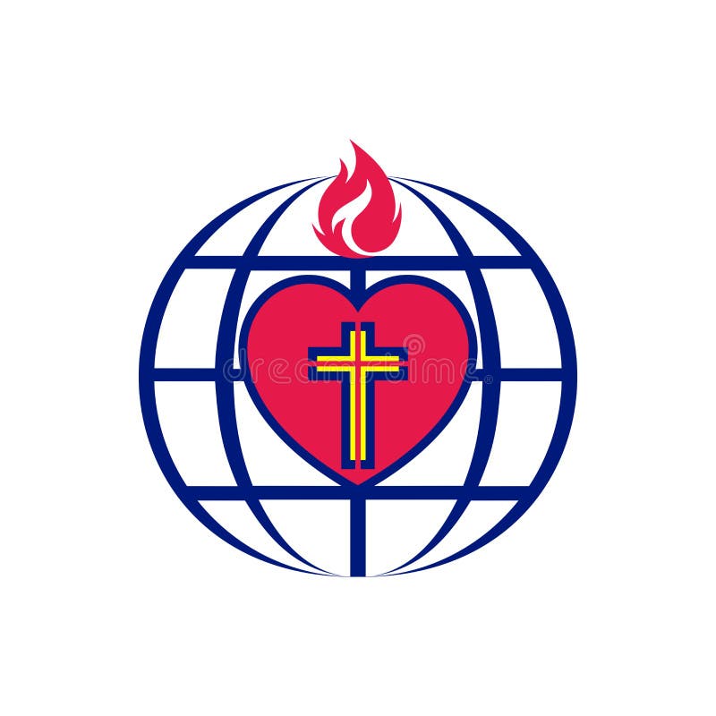 Church Logo. Cross of Jesus Inside the Heart, Globe and Flame Stock ...