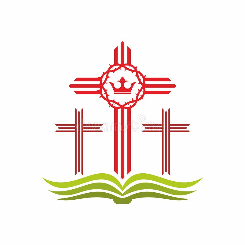 Church Logo. Three Crosses on a Bible. Stock Vector - Illustration of ...