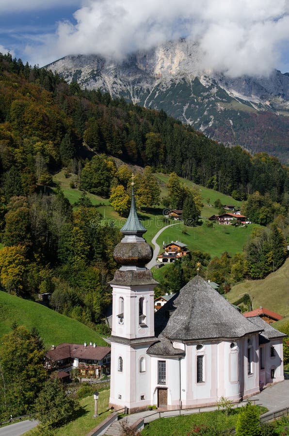 Maria Gern Church in Bavaria with Watzmann, Berchtesgaden, Germany Alps ...
