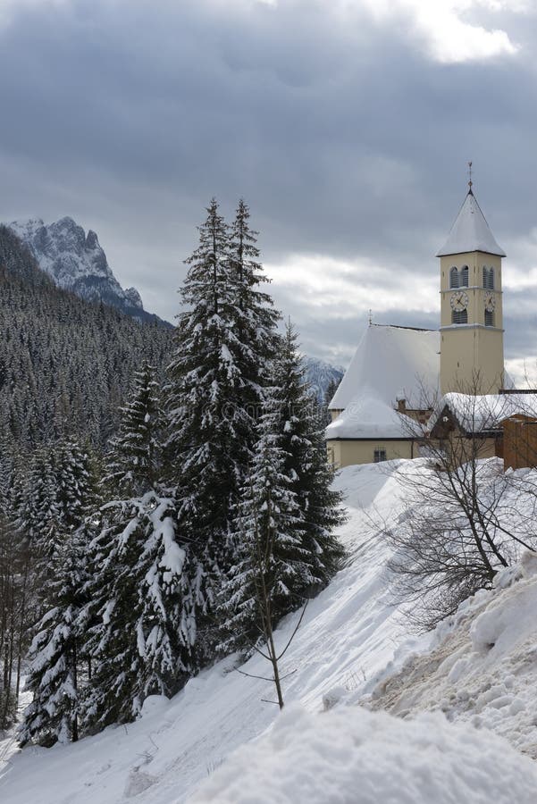 Church in Mazzin di Fassa stock image. Image of exterior - 38364211