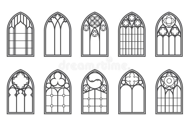Church Medieval Windows Set. Old Gothic Style Architecture Elements ...