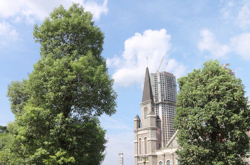 Church stock photo. Image of tower, tree, chongqing, christianity ...