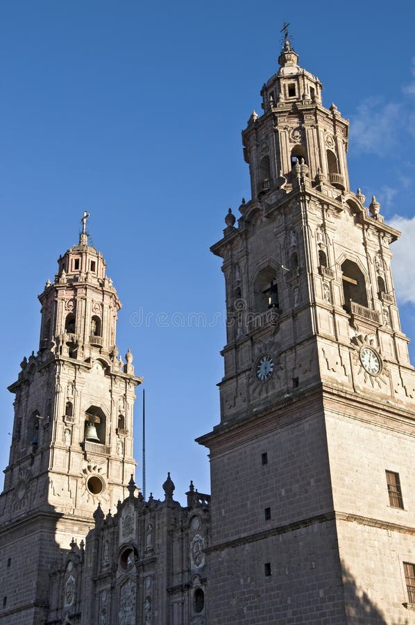 Morelia Cathedral at Night in Michoacan, Mexico. Stock Image - Image of ...