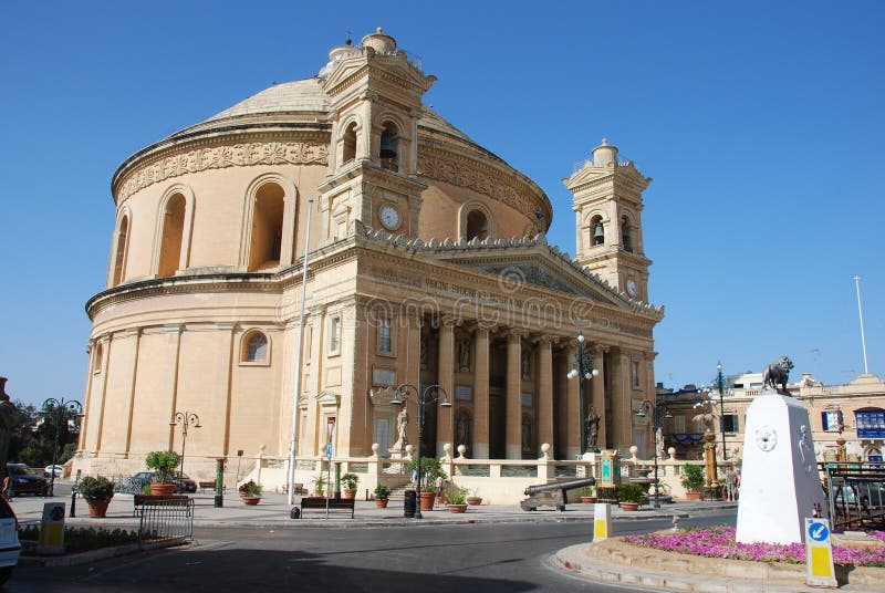 St. Mary Church at Mosta. Malta Stock Image - Image of roof, exterior ...