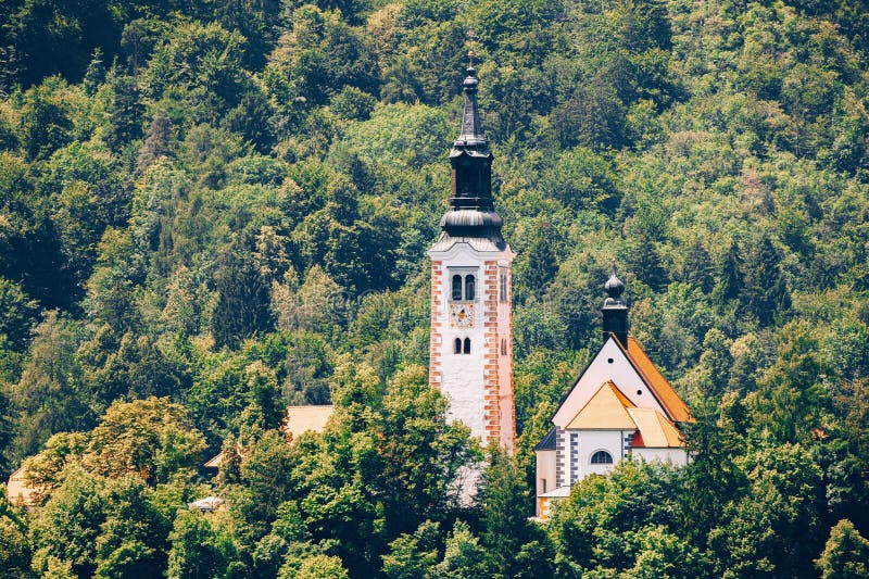 Church of the Mother of God on the Bled Lake Stock Image - Image of ...