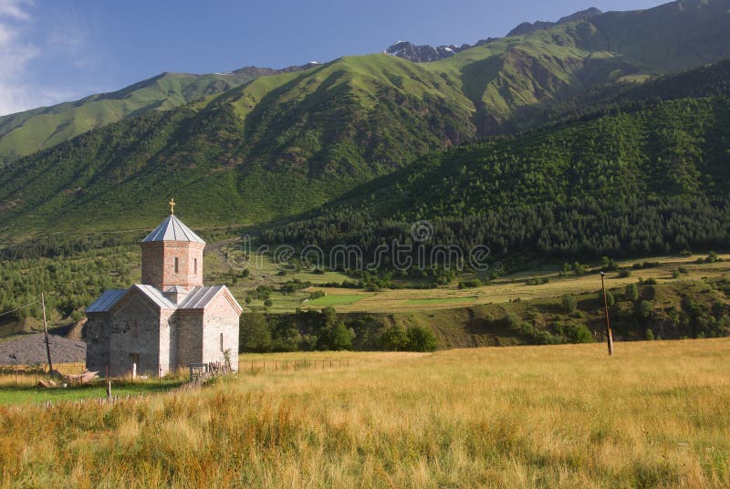 Christian Church In The Georgian Mountains Stock Photo - Image of grass ...