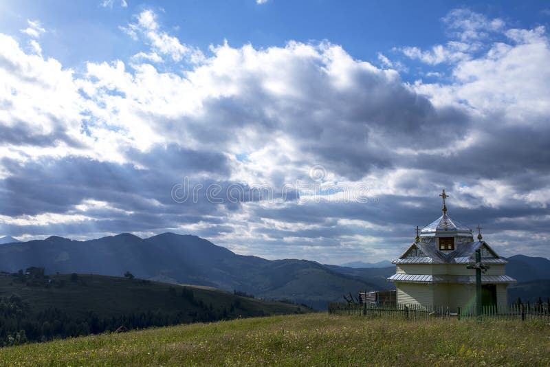 Church in the Mountains Under the Blue Sky Stock Photo - Image of ...