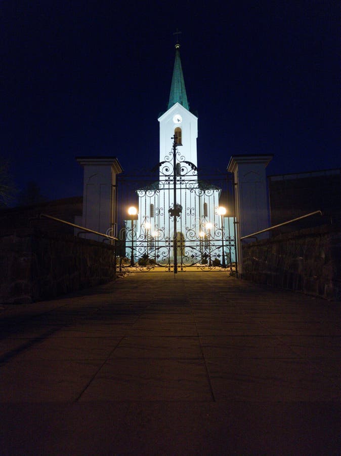 Church in night stock photo. Image of white, darkness - 209497078