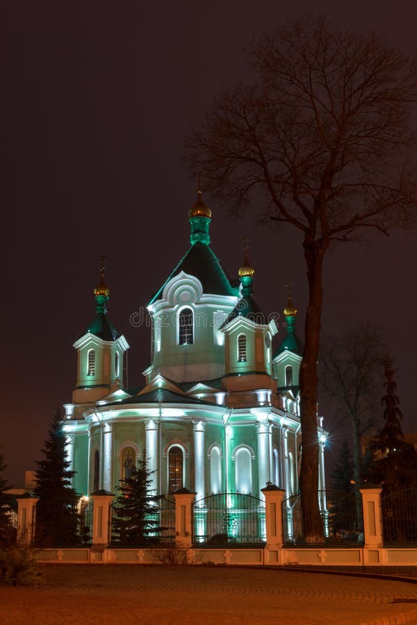 Church in the Night City. Glitter Gilded Domes Stock Photo - Image of ...