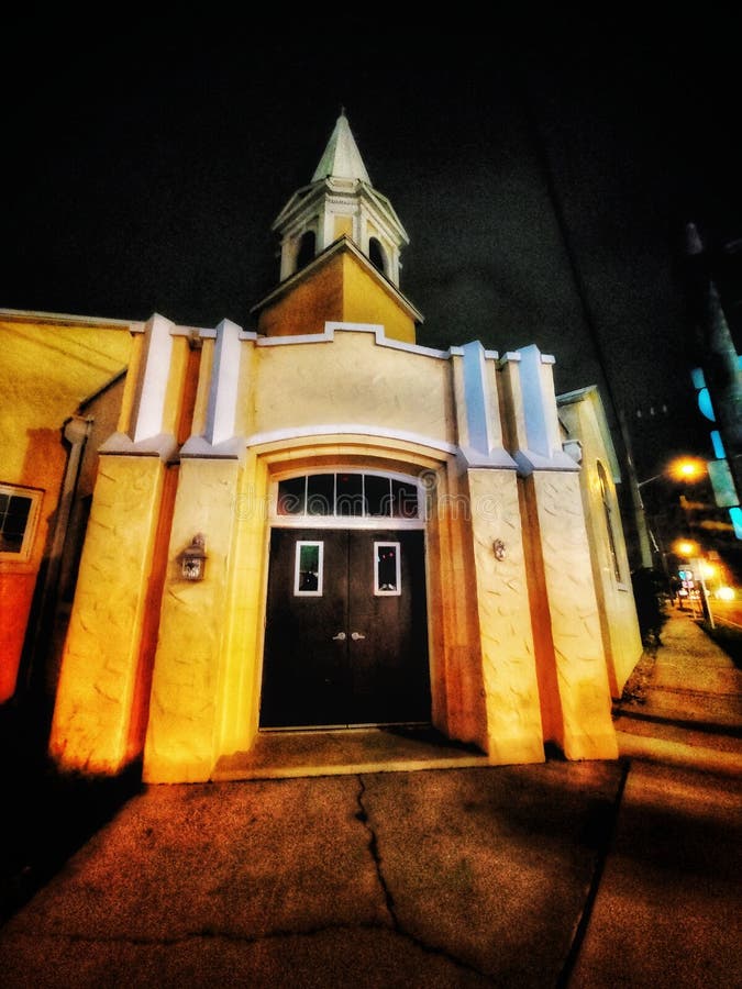Church at Night. Historical Church of Melbourne Florida Stock Image ...