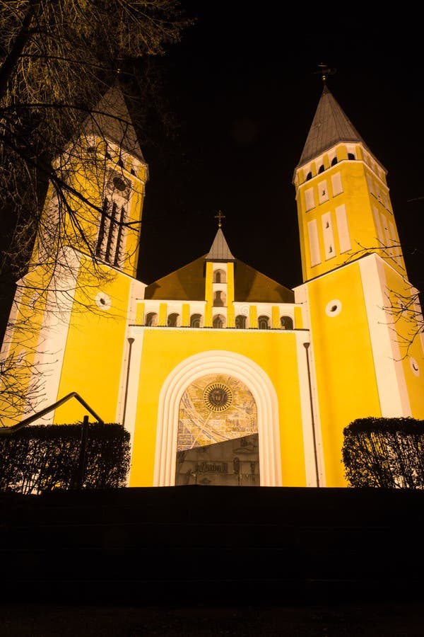 Church at night stock image. Image of downtown, traditional - 53304355