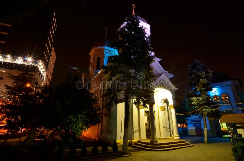 Church at night lights stock image. Image of blue, interior - 26507857