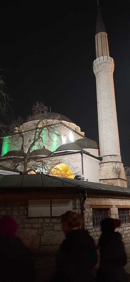 Church Night Town People Sarajevo Tree Stock Image - Image of night ...