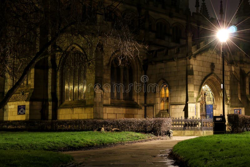 Church at Night in Wigan stock image. Image of twinkle - 105446643