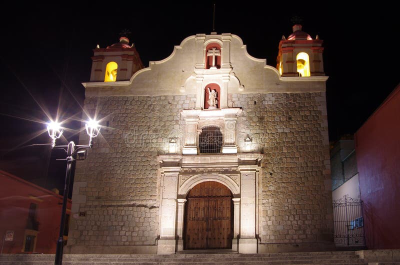 Cathedral Of Oaxaca At Night (Mexico) Stock Photo - Image of assumption ...