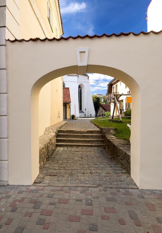 Arch and Footpath Leading To the Medieval Lutheran Church Stock Image ...