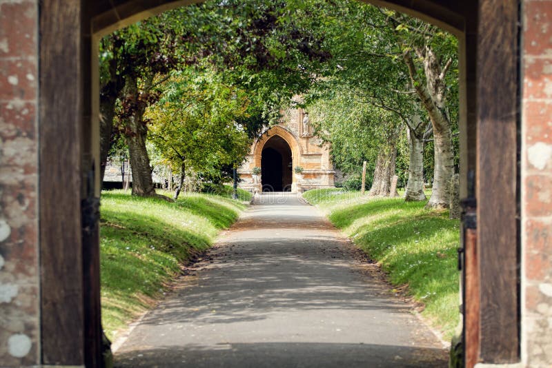 Church Path. Peaceful Tree Lined Pathway through Churchyard. Stock ...