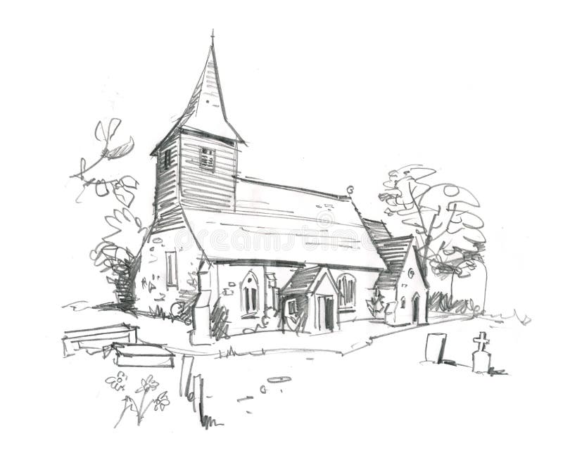 Church Pencil Sketch stock illustration. Illustration of sketch - 13463316