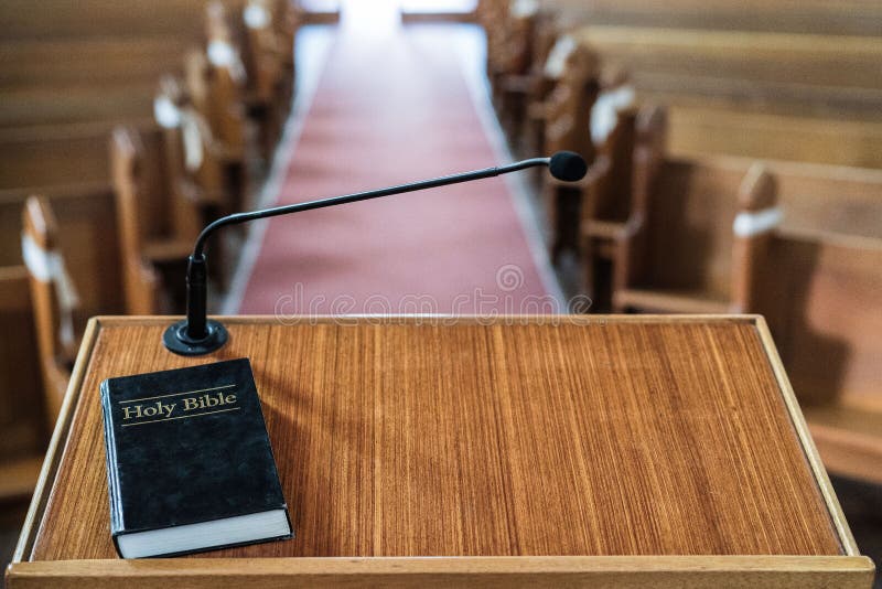 Church Pulpit with the Bible on it, Overlooking the Church Stock Image ...