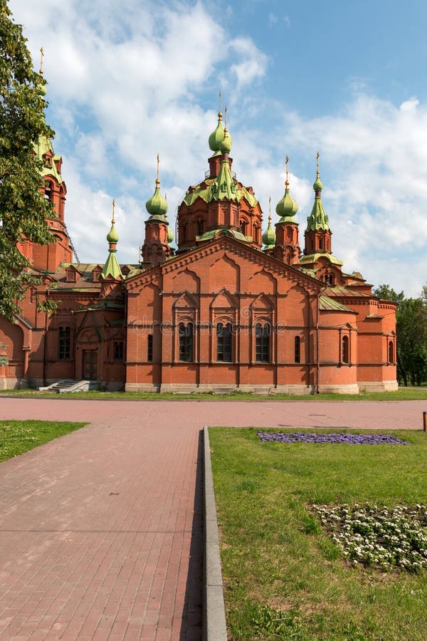 Church of Red Brick and Green Domes Stock Image - Image of orthodox ...