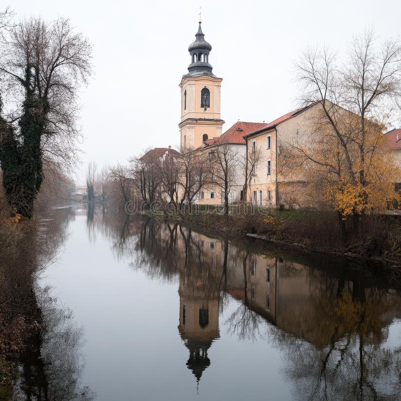 Church Reflection on River stock photo. Image of architecture - 360308840