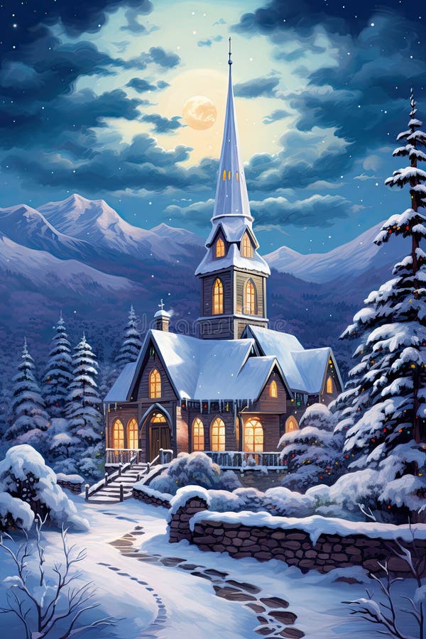 A church in the snow stock illustration. Illustration of snow - 289885119