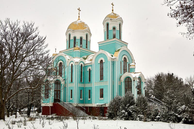 Church in the snow stock photo. Image of faith, catholic - 210332710