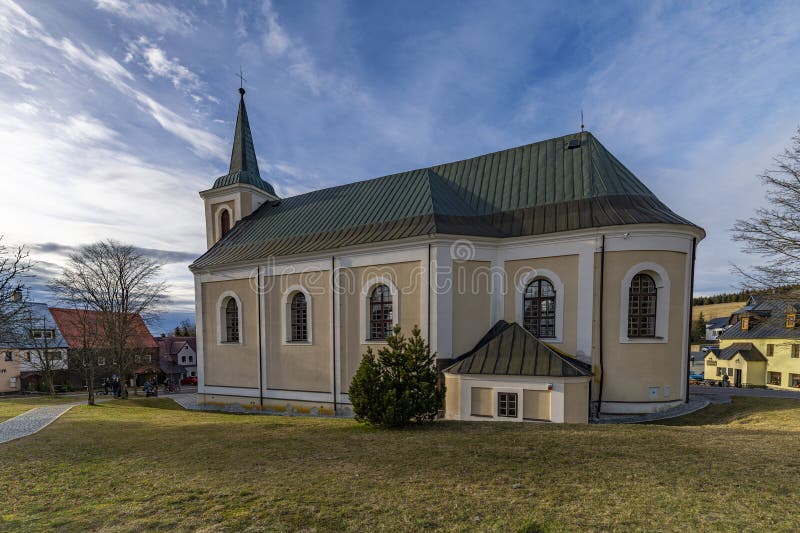 Church in Spring Blue Sky Evening in Bozi Dar CZ 03 29 2024 Editorial ...