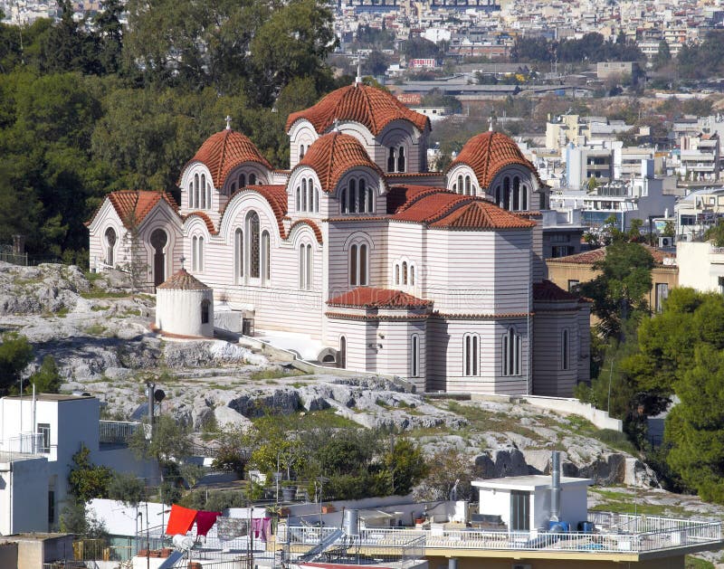 Church of St. Marei , Agia Marina, View from Acrop Stock Photo - Image ...