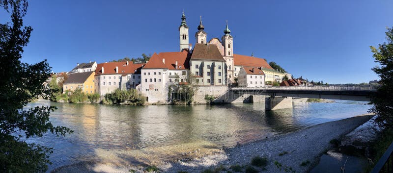 Cityscape of Steyr with Church St. Michael Above River, Upper Austria ...