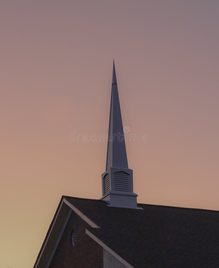 Steeple on Top of a Church in Texas with Sunset Behind the Church Stock ...