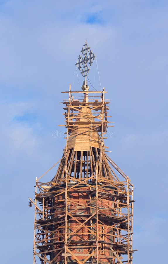 Church Steeple in Scaffolding Stock Photo - Image of culture, church ...