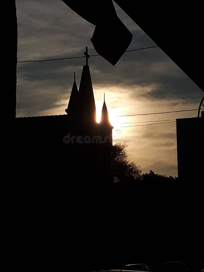 Church and Sun stock image. Image of whinter, cloud - 220434219