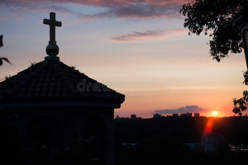 Church at sunset stock photo. Image of faith, gold, roof - 32436716