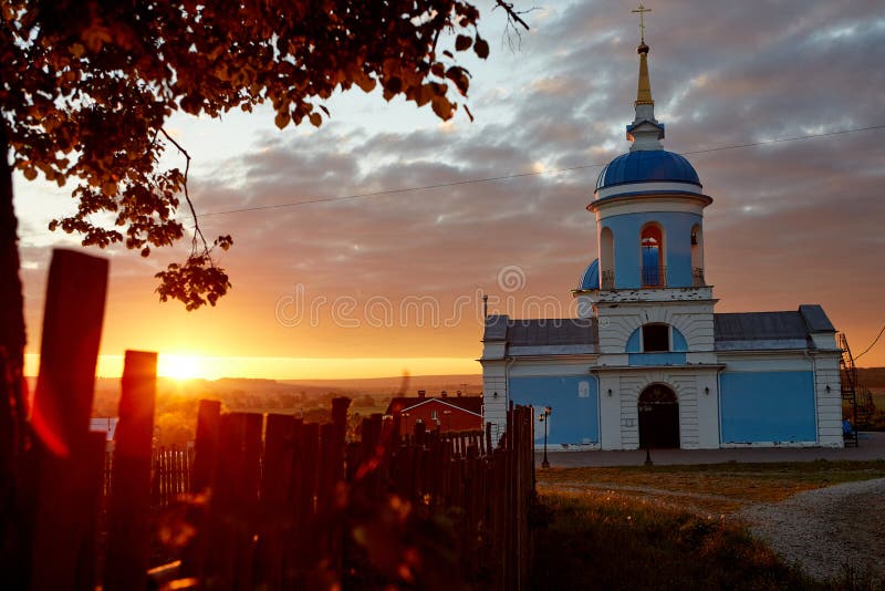 Church at sunset stock image. Image of landscape, faith - 94064137