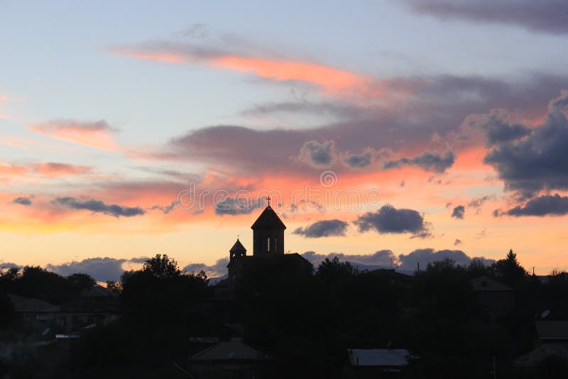 Church with sunset view stock photo. Image of sunset - 158431728