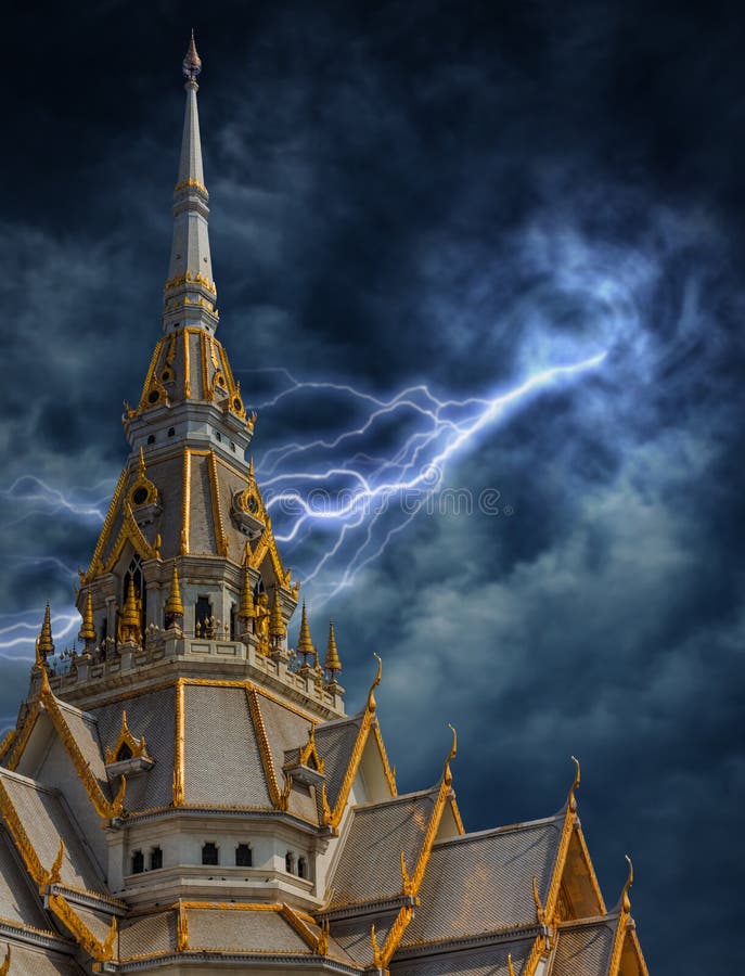 Church, Temple in Thailand Sky Lightning Storm Stock Photo - Image of ...
