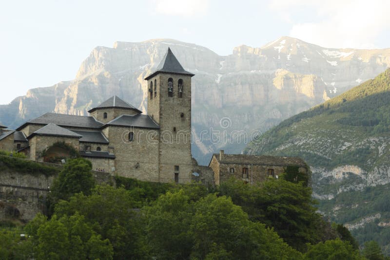 Torla Church in Pyrenees Ordesa Valley at Aragon Huesca Spain Stock ...
