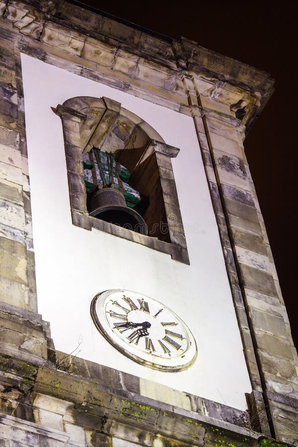 A Church Tower with Bell at Night Stock Photo - Image of view, lonely ...