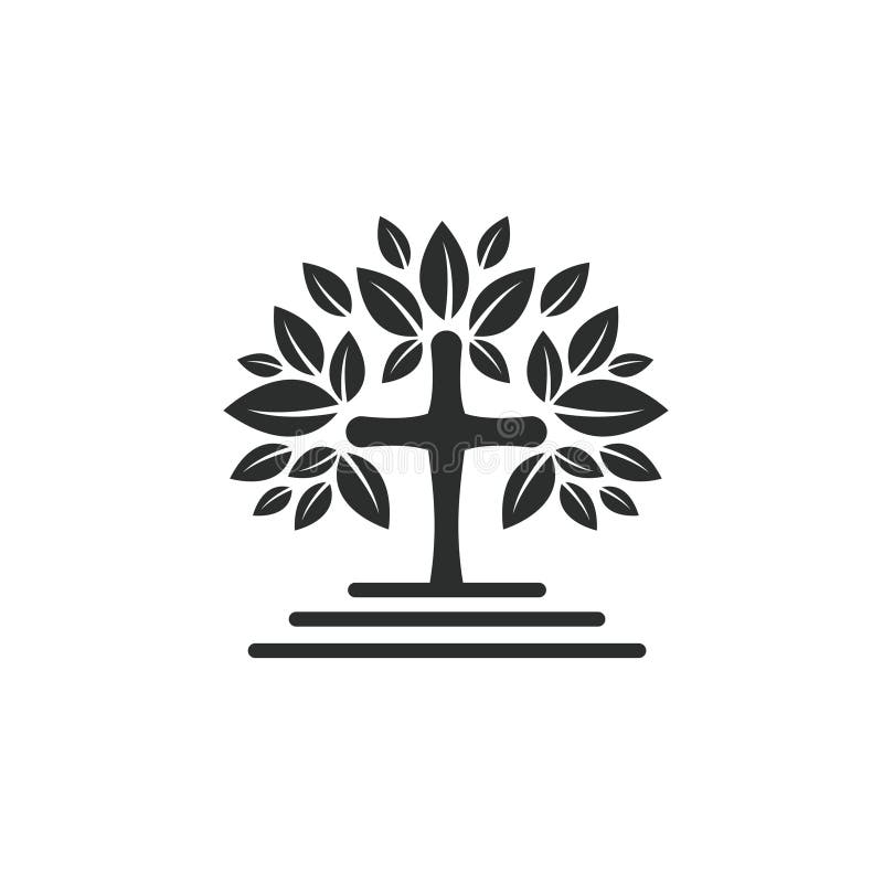 Church Tree Cross Icon Vector Concept Design Template Stock Vector ...