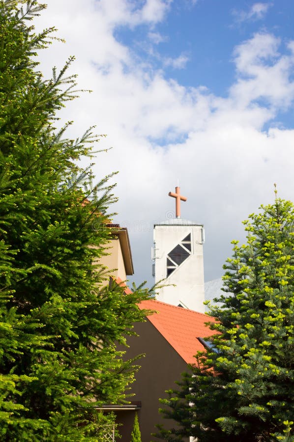 Church and trees stock image. Image of religious, blue - 40365295
