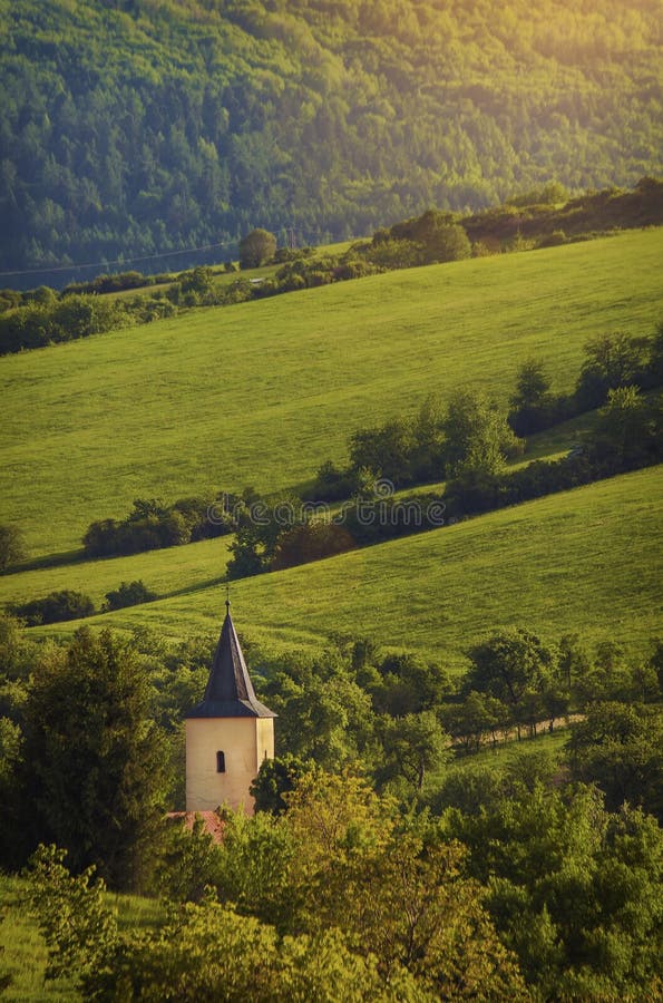 Church and trees stock photo. Image of light, tower, landscape - 32179986
