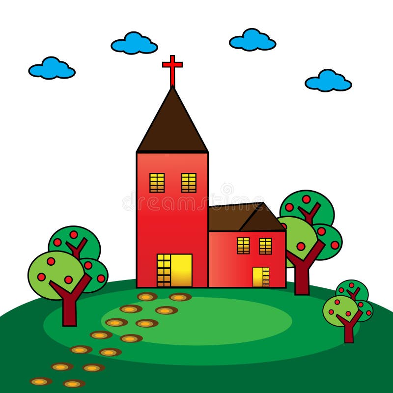 Simple Drawing of a Little Church Stock Vector - Illustration of ...