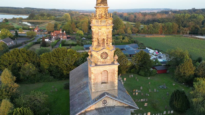 Church in Village with Tower Bell and Clock Stock Footage - Video of ...