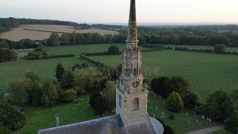 Church in Village with Tower Bell and Clock Stock Video - Video of ...