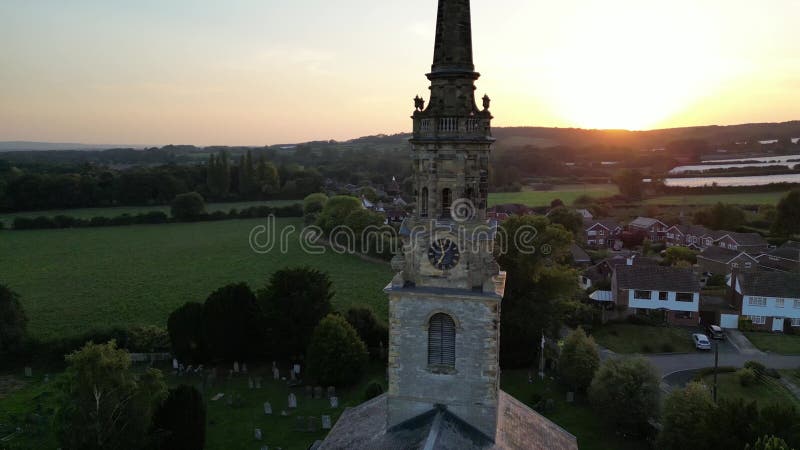 Church in Village with Tower Bell and Clock Stock Footage - Video of ...