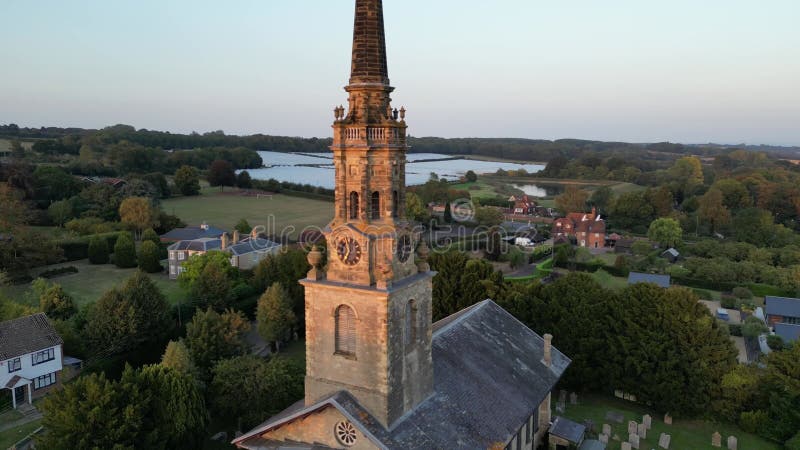 Church in Village with Tower Bell and Clock Stock Video - Video of ...