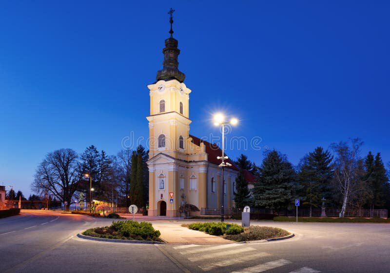 Church in Village Voderady - Slovakia at Night Stock Photo - Image of ...